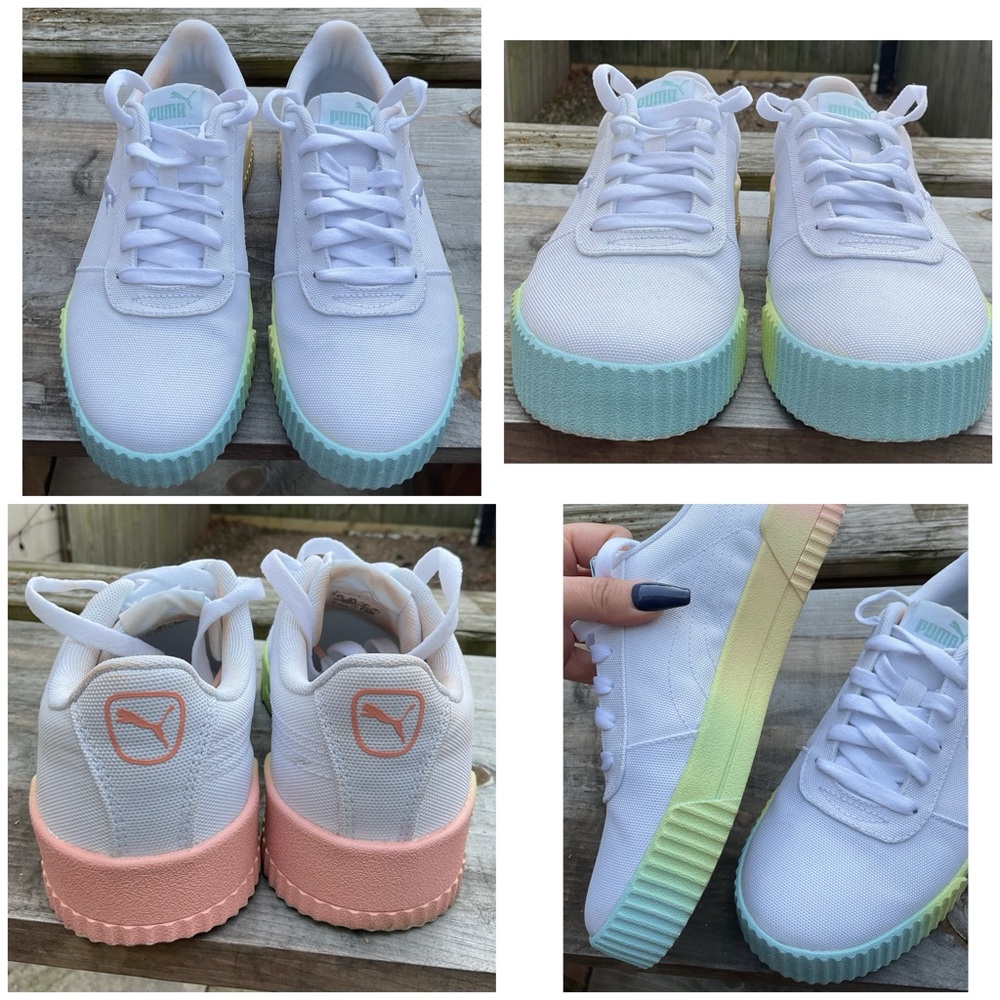 Puma Pastel Ombr White Sneakers With Colorful Soles - Gem